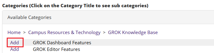 GROK: Adding & Removing Categories - GROK Knowledge Base