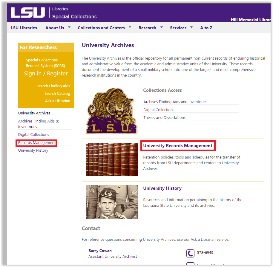 LSU Library: Special Collections: Records Management - GROK Knowledge Base
