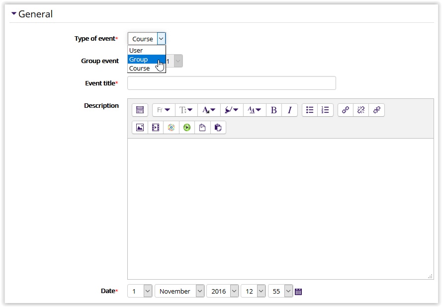 Moodle: Blocks: Calendar Group Event - GROK Knowledge Base
