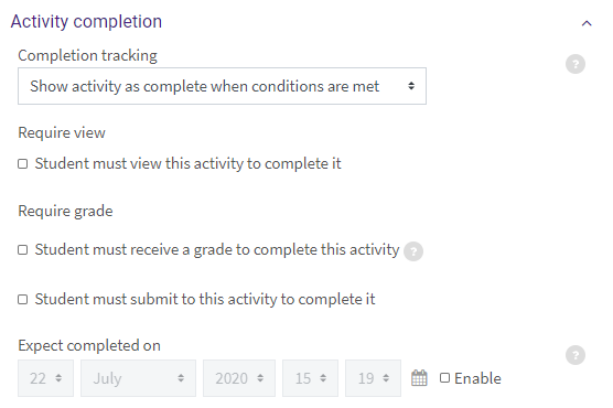 Common Activity Settings: Activity Completion - GROK Knowledge Base