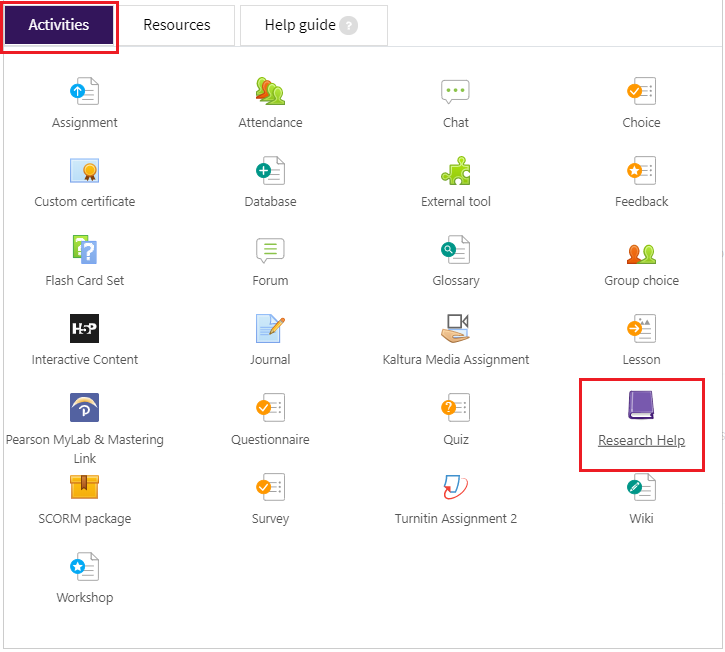 Moodle: Activities & Resources: Add Research Help - GROK Knowledge Base