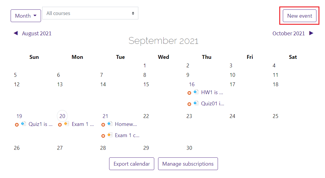 Moodle: Add an Event to Calendar - GROK Knowledge Base