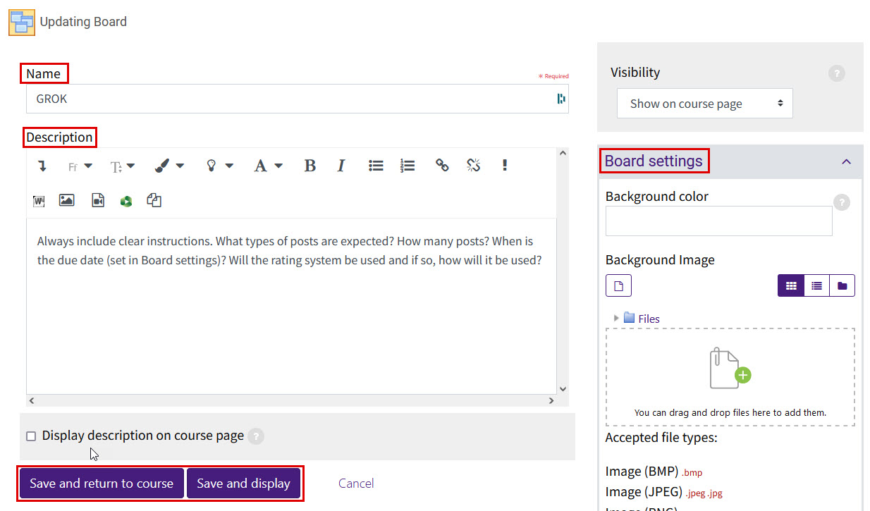 Moodle: Activities & Resources: Board - GROK Knowledge Base