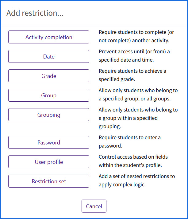 Common Activity Settings: Restrict Access - GROK Knowledge Base